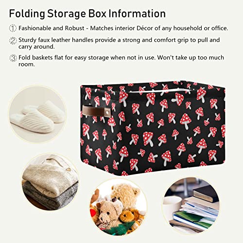 JUMBEAR Mushroom Rectangular Storage Bin 1 Pack, Collapsible Organizer Canvas Storage Basket with Handles for Closet, Office, Nursery, Home Decor