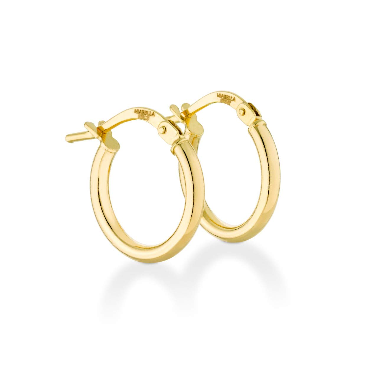 Miabella 18K Gold Over Sterling Silver 2mm High Polished Round Tube Hoop Lightweight Earrings for Women Made in Italy (15mm)