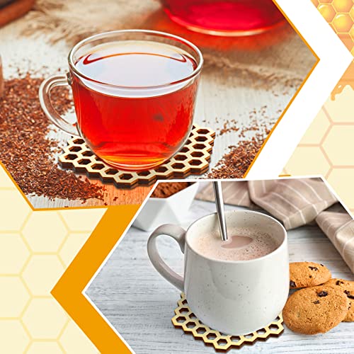 8 Pcs Honeycomb Wood Coaster Set Hollow Hex Honey Comb Wooden Coaster Hexagon Honeycomb Coasters Honeycomb Wooden Cup Cushion Mug Mats for Housewarming Gift Coffee DIY Bar Home Decor