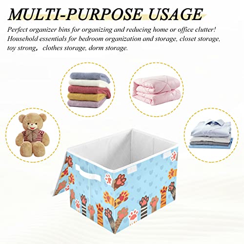 Kigai Storage Basket Cute Paws Storage Boxes with Lids and Handle, Large Storage Cube Bin Collapsible for Shelves Closet Bedroom Living Room, 16.5x12.6x11.8 In
