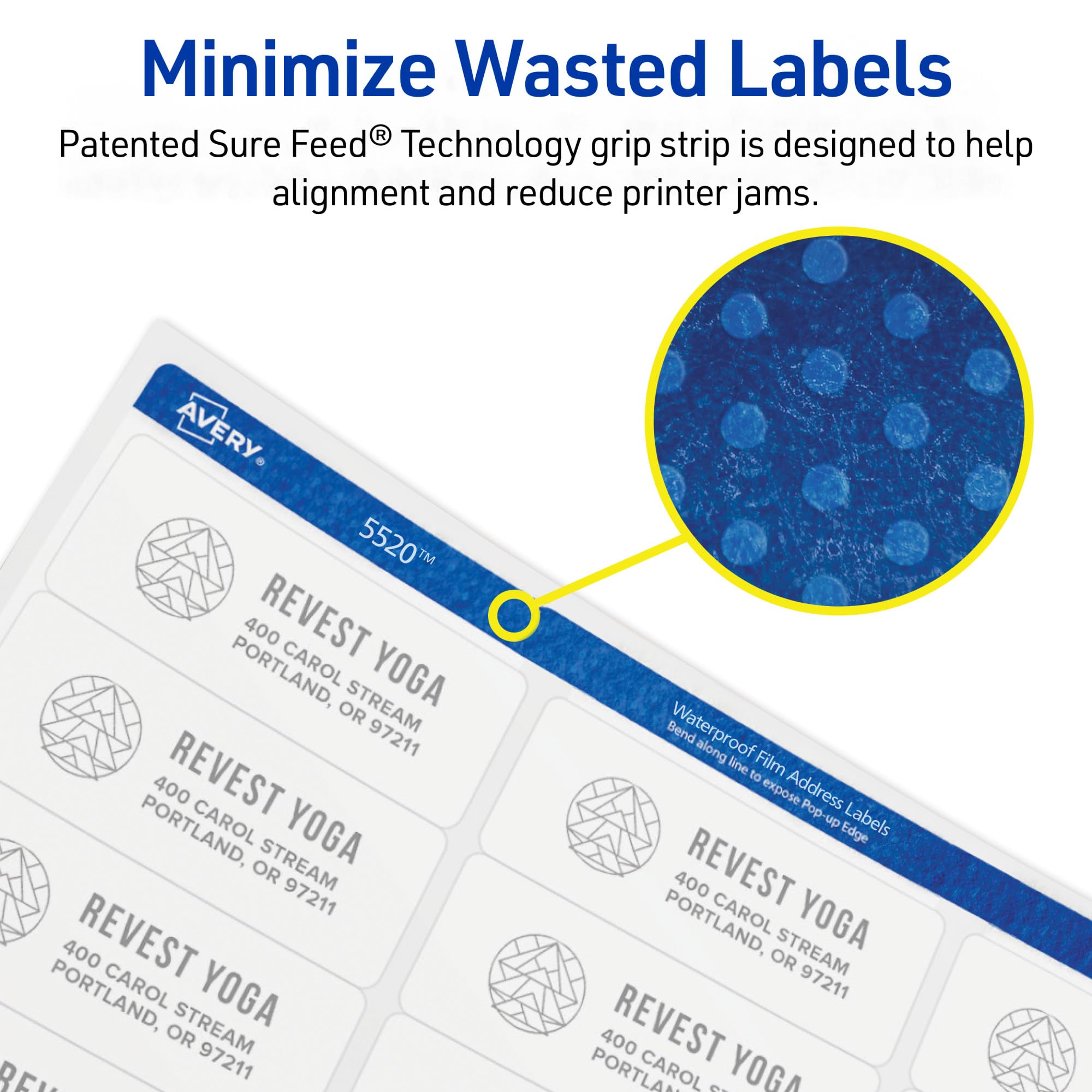 Avery Waterproof Address Labels with Sure Feed & TrueBlock 1" x 2-5/8", 1,500 White Laser Labels (5520)