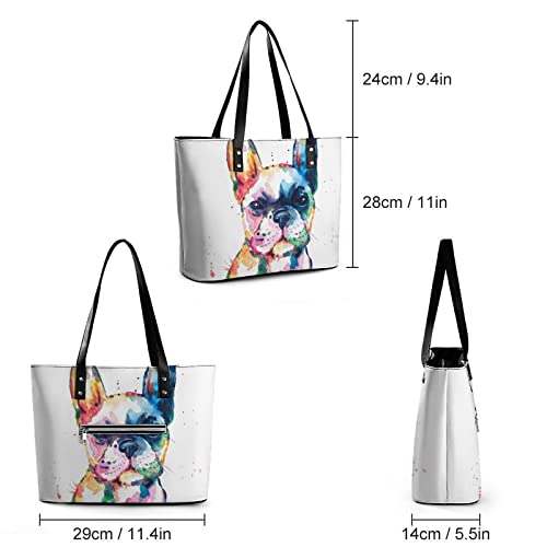 Womens Handbag Dog French Bulldog Leather Tote Bag Top Handle Satchel Bags For Lady