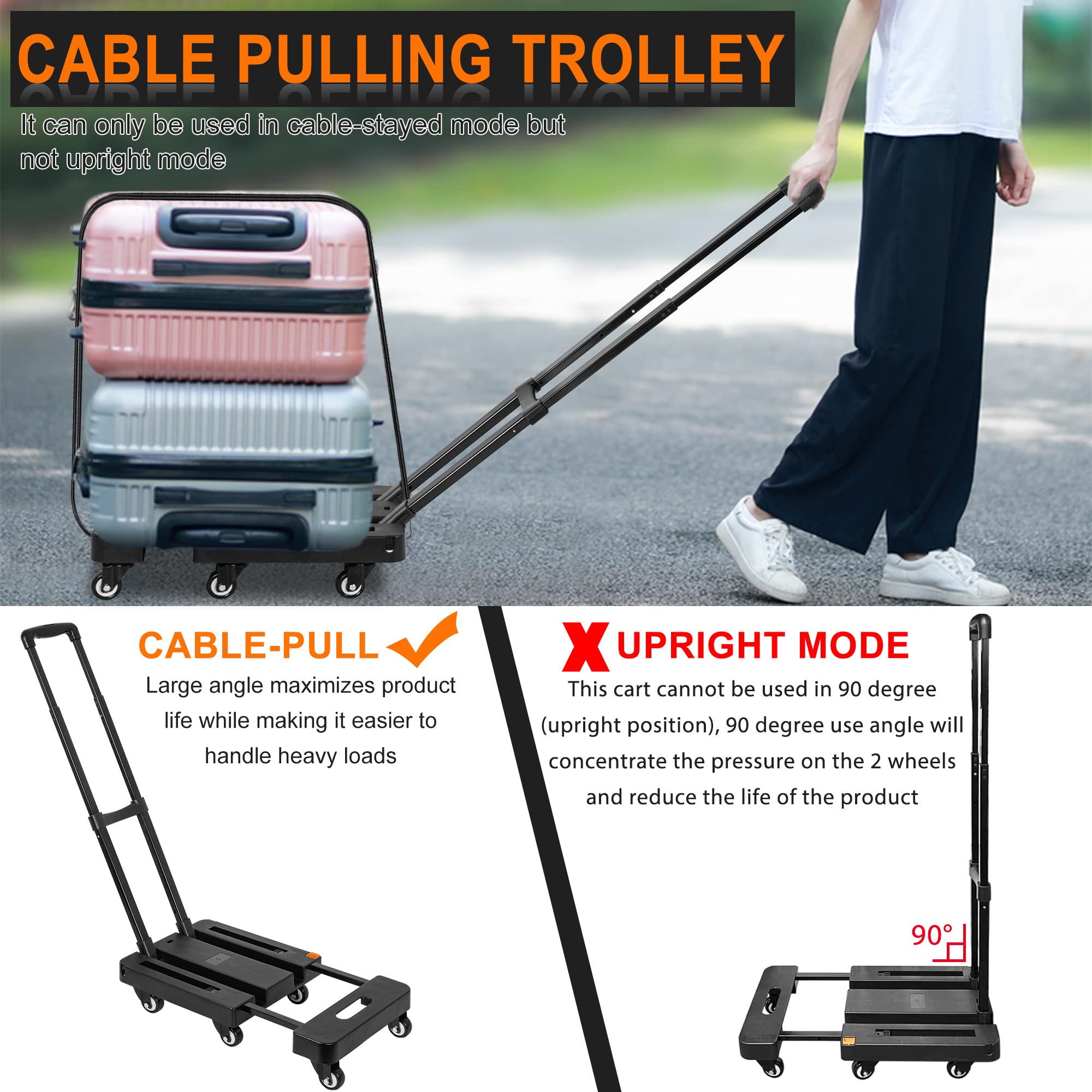 ITHWIU 500 LB Heavy Duty Folding Hand Truck with 6 Wheels Solid Construction Compact and Utility Luggage Cart for Luggage/Personal/Shopping/Auto/Moving & Office Use β Stretchable, Black