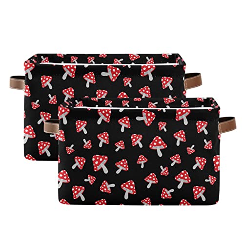 JUMBEAR Mushroom Rectangular Storage Bin 1 Pack, Collapsible Organizer Canvas Storage Basket with Handles for Closet, Office, Nursery, Home Decor