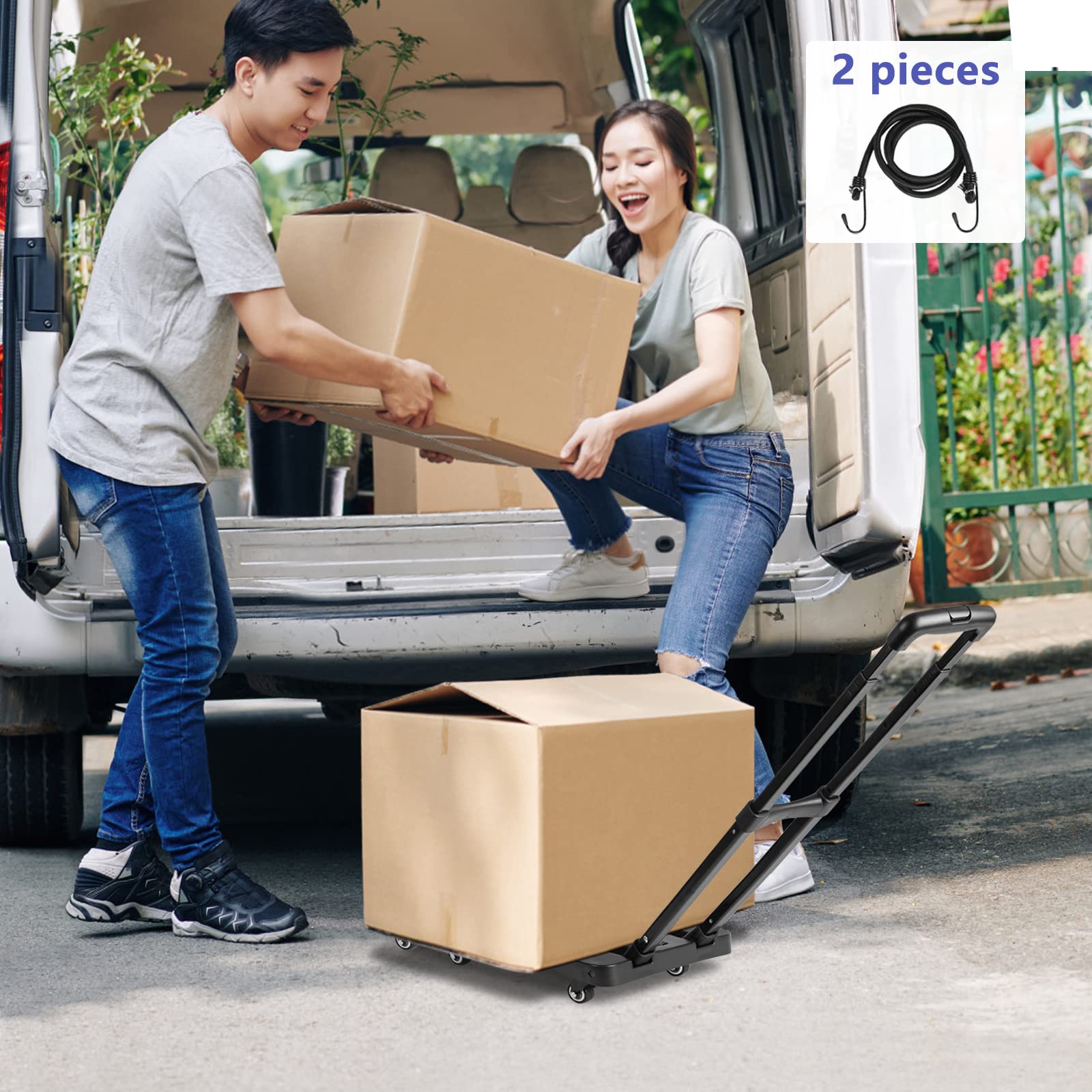 ITHWIU 500 LB Heavy Duty Folding Hand Truck with 6 Wheels Solid Construction Compact and Utility Luggage Cart for Luggage/Personal/Shopping/Auto/Moving & Office Use β Stretchable, Black