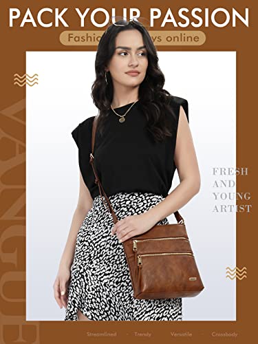 Vangue Crossbody Bags for Women, Medium Size Zipper Pocket with Adjustable Strap Crossbody Purse (Brown)