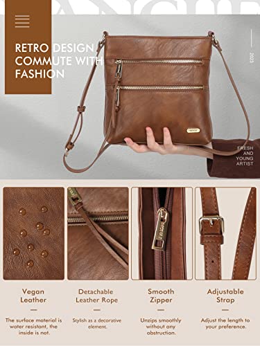 Vangue Crossbody Bags for Women, Medium Size Zipper Pocket with Adjustable Strap Crossbody Purse (Brown)