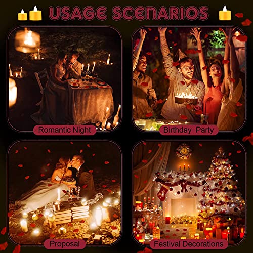 Romantic Decorations Special Night Set, Valentines Day Decor, 24 Pieces LED Tea Lights Candles and 2000 Pieces Artificial Rose Petals for Romantic Night, Valentine's Day, Anniversary or Table Décor