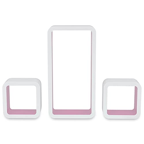Keketa 3 White-Pink MDF Floating Wall Display Shelf Cubes Book/DVD Storage for Home, Living Room, Office