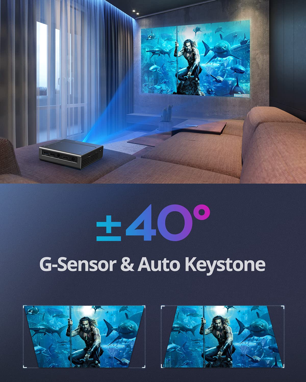 Mini Projector DLP - 5G WiFi Portable Pocket Projector with Tripod 1080P Movie Projector 150 ANSI Lumen, Built-in Android 7.1OS System