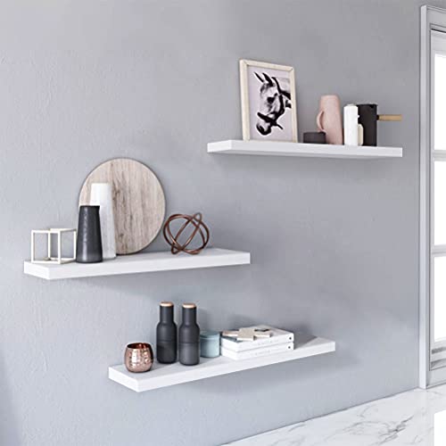 ISYOKE White Floating Shelves for Wall Mounted Storge Shelf Set of 3 Wall Shelf Decorative Display White Rack Shelves for Bathroom Bedroom Living Room Kitchen Office