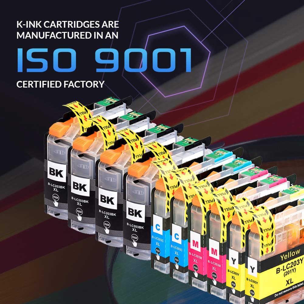 K-Ink Compatible Ink Cartridge Replacement for Brother LC203 LC 203XL 201XL LC201 to use with MFC-J480DW MFC-J880DW MFC-J4420DW MFC-J680DW MFC-J885DW (4 Black, 2 Cyan, 2 Magenta, 2 Yellow, 10 Pack)