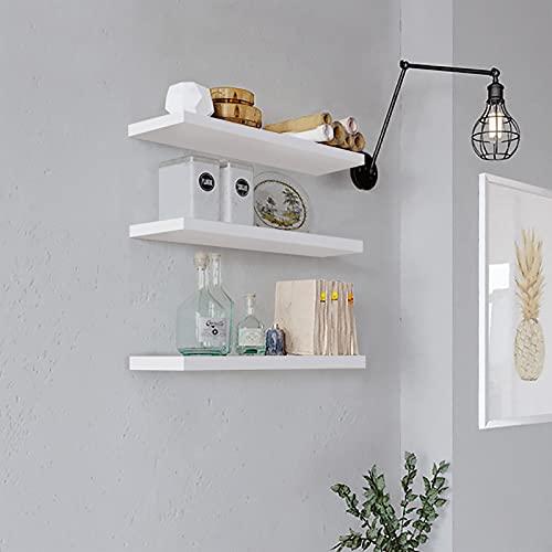 ISYOKE White Floating Shelves for Wall Mounted Storge Shelf Set of 3 Wall Shelf Decorative Display White Rack Shelves for Bathroom Bedroom Living Room Kitchen Office