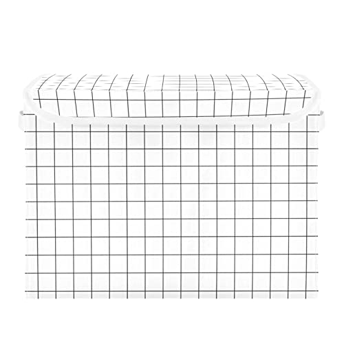 Kigai Storage Basket White Grid Storage Boxes with Lids and Handle, Large Storage Cube Bin Collapsible for Shelves Closet Bedroom Living Room, 16.5x12.6x11.8 In