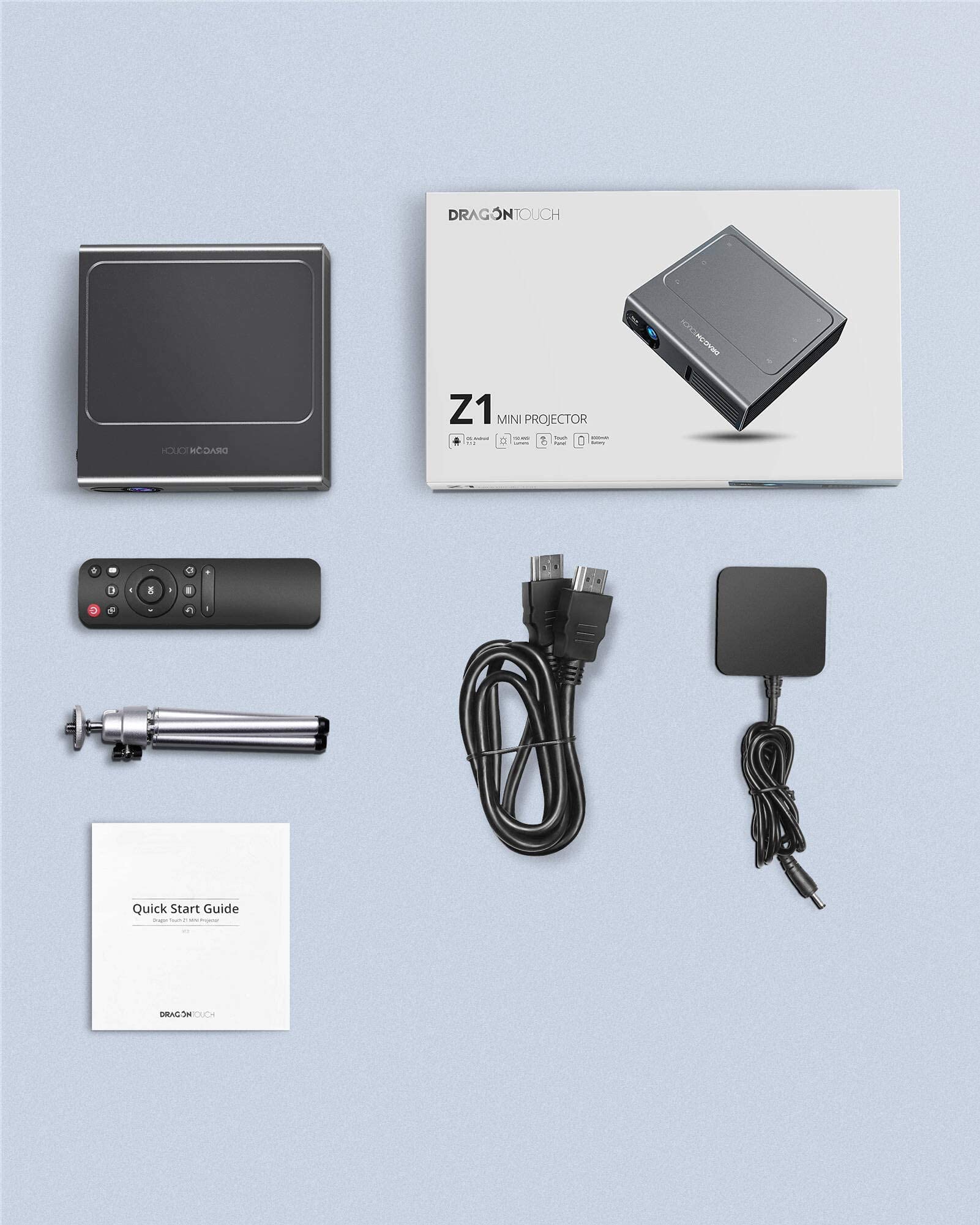 Mini Projector DLP - 5G WiFi Portable Pocket Projector with Tripod 1080P Movie Projector 150 ANSI Lumen, Built-in Android 7.1OS System
