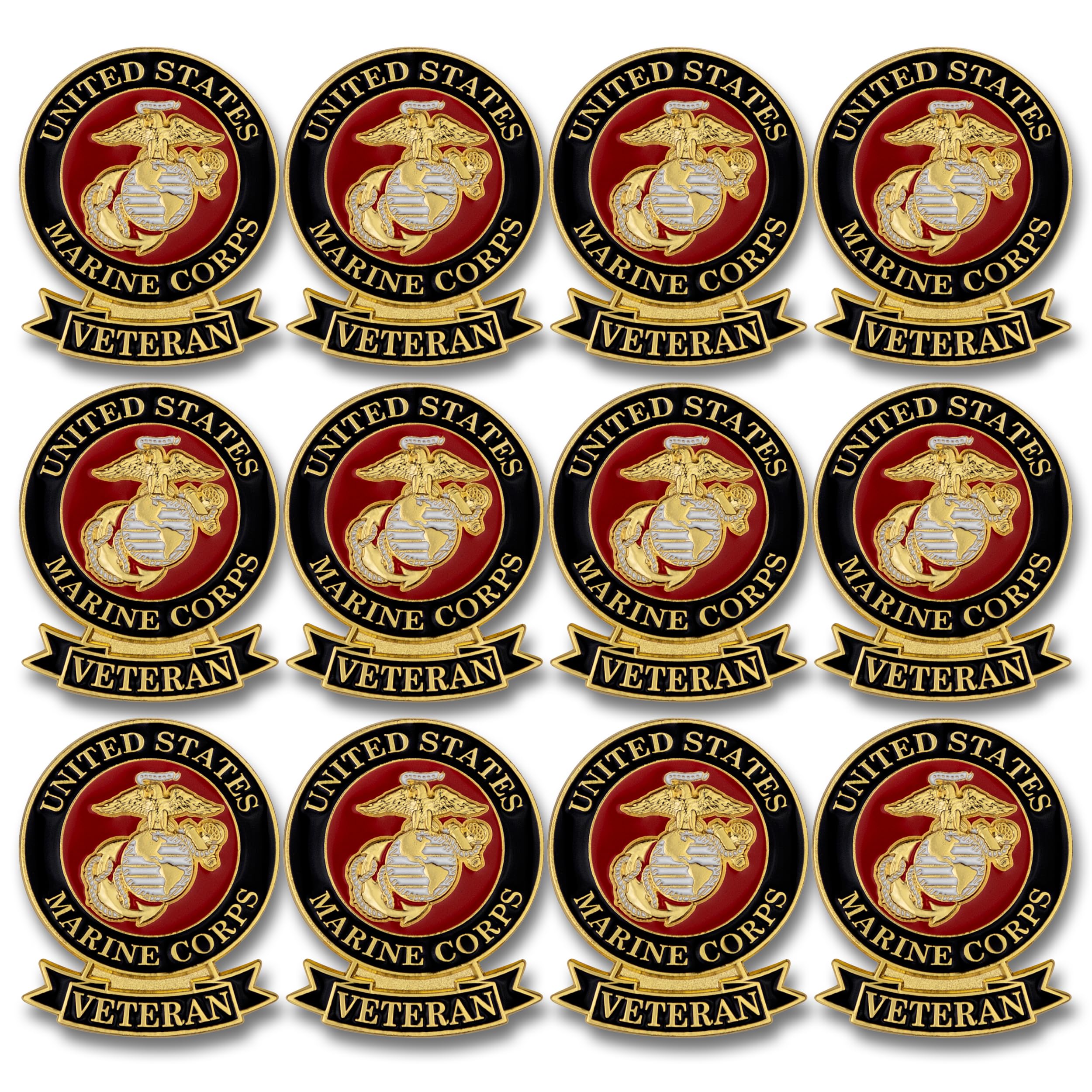 SHOP AWARDS AND GIFTS United States US Marine Corps Veteran Lapel Pin, Retirement and Service, Military Gifts, 1-1/8 inch, 12 Pack