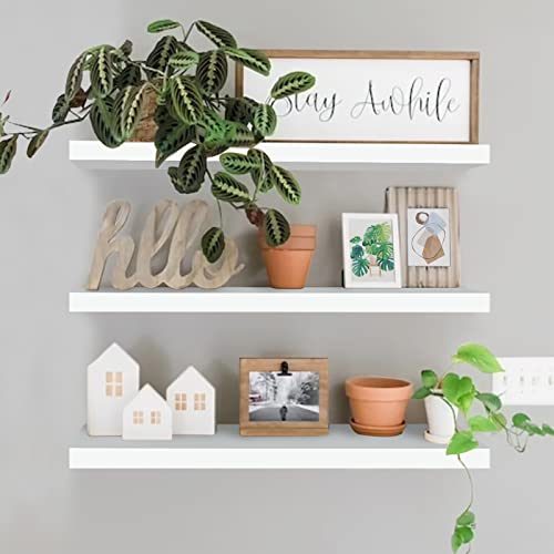 ISYOKE White Floating Shelves for Wall Mounted Storge Shelf Set of 3 Wall Shelf Decorative Display White Rack Shelves for Bathroom Bedroom Living Room Kitchen Office