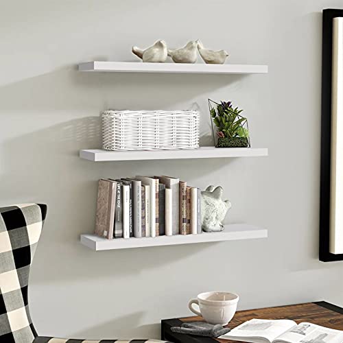 ISYOKE White Floating Shelves for Wall Mounted Storge Shelf Set of 3 Wall Shelf Decorative Display White Rack Shelves for Bathroom Bedroom Living Room Kitchen Office