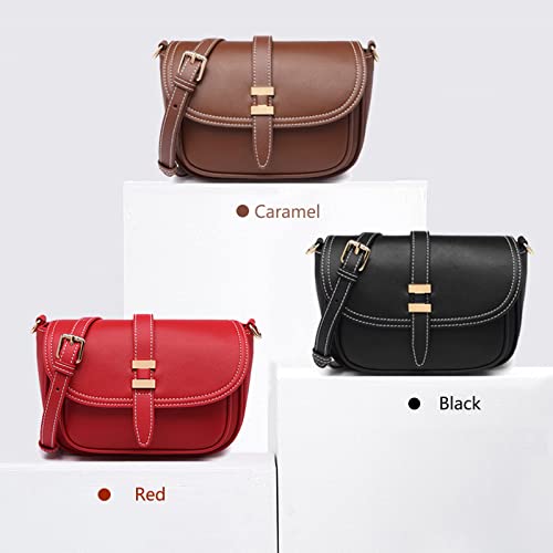 LOFFYMILLER Womens Shoulder Bag Genuine Leather Retro Snap Sling Handbag Satchel Bag for Woman (Red)