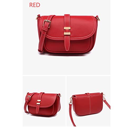 LOFFYMILLER Womens Shoulder Bag Genuine Leather Retro Snap Sling Handbag Satchel Bag for Woman (Red)
