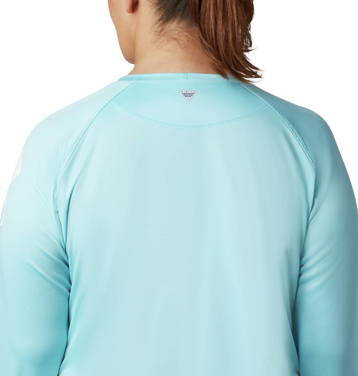 Columbia Womens PFG Tidal Tee II Long Sleeve Sun Protection Shirt, Clear Blue/White Logo, Medium
