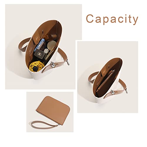 Bucket Bags for Women, Genuine Leather Tote Bag Ladies Purses and Handbags Designer Hobo Shoulder Bags with Adjustable Strap