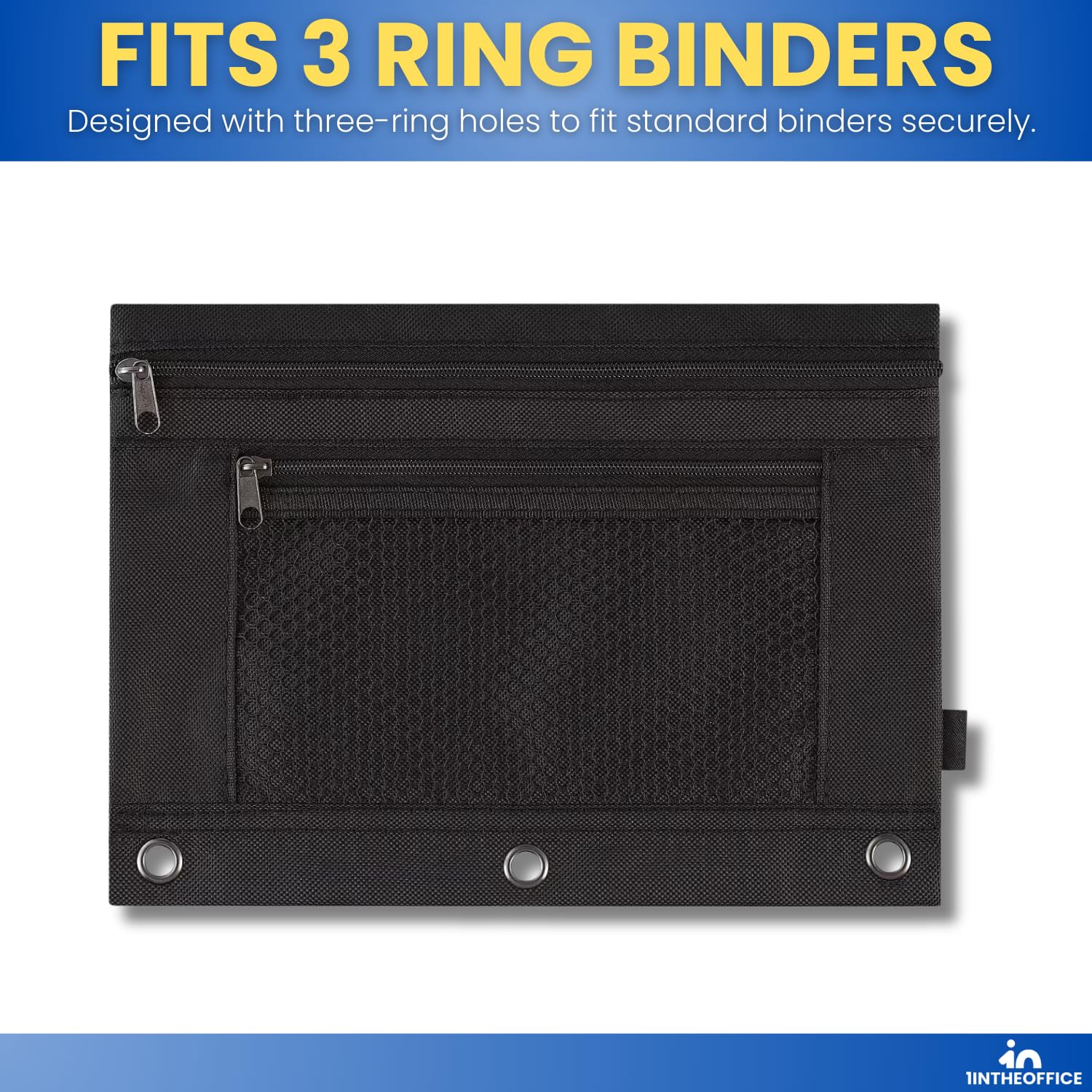1InTheOffice Black Pencil Pouch, 3 Ring Binder Pencil Bag, Pencil Case with Double Pocket and Mesh Window, 4 Pack (Canvas Black)