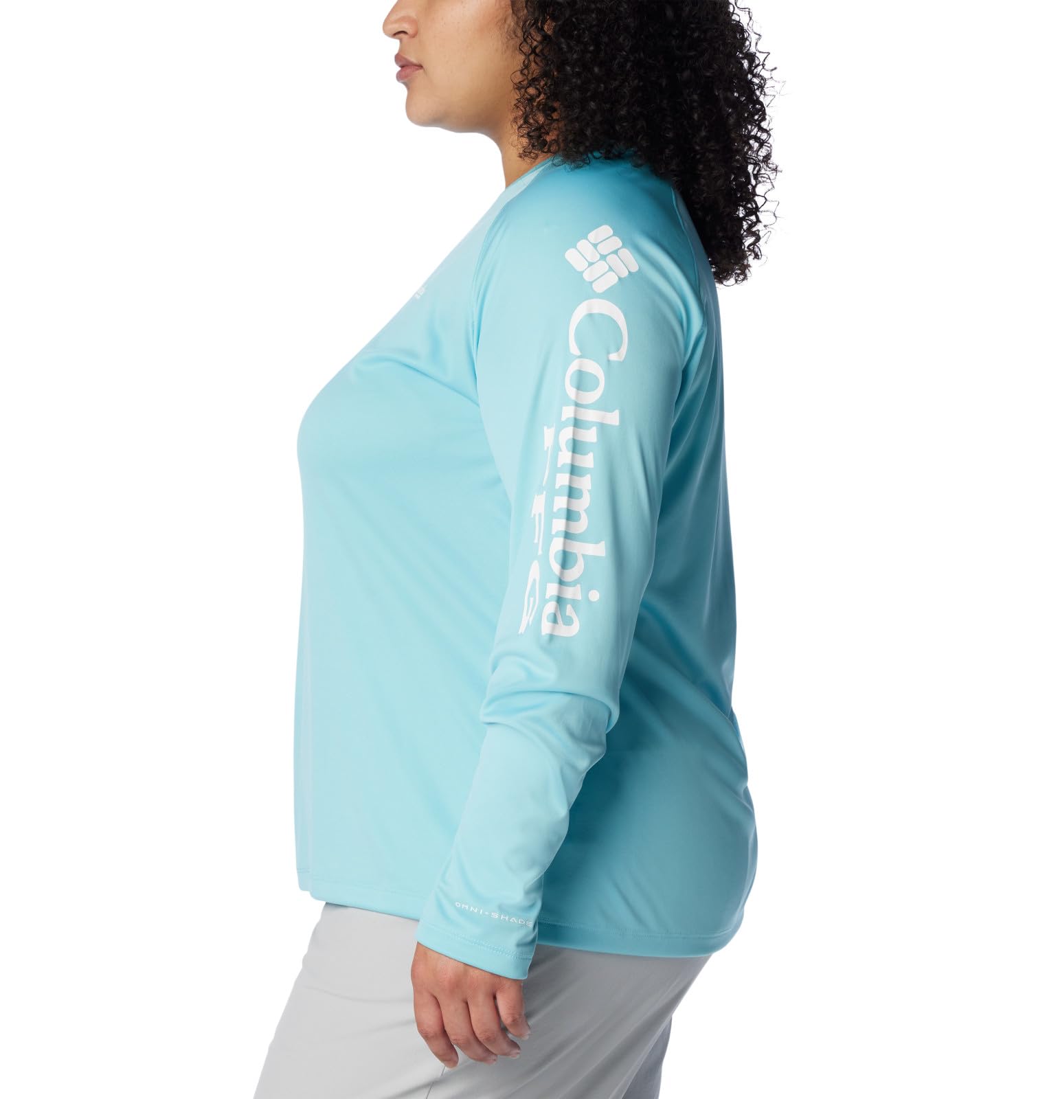 Columbia Womens PFG Tidal Tee II Long Sleeve Sun Protection Shirt, Clear Blue/White Logo, Medium