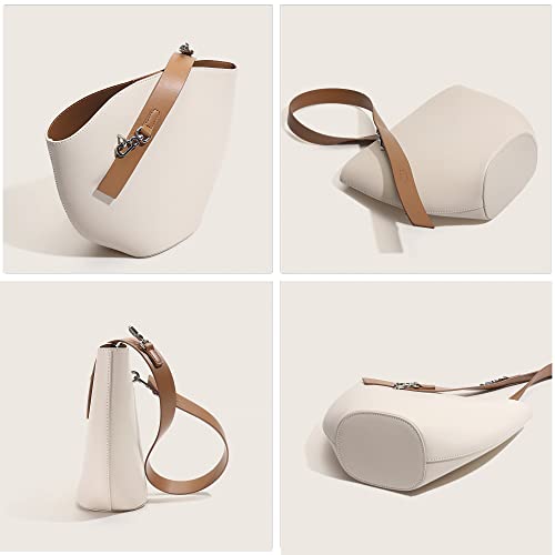 Bucket Bags for Women, Genuine Leather Tote Bag Ladies Purses and Handbags Designer Hobo Shoulder Bags with Adjustable Strap