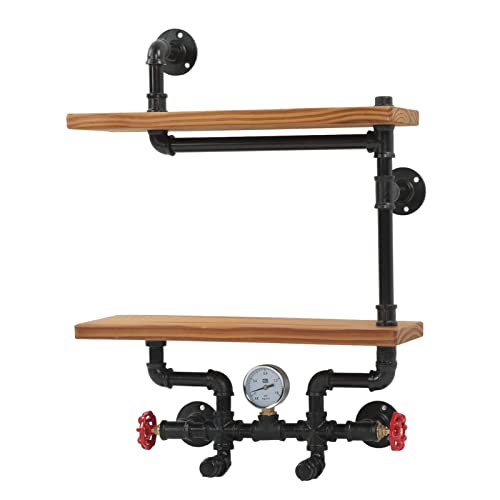 Omabeta Floating Shelves, Malleable Cast Iron 2 Tiers Pipe Shelves Industrial Style Good Bearing Capacity for Kitchen