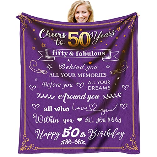 50th Birthday Gifts Blanket for Women, 50 Birthday Gifts for Mom or Wife, 1973 Birthday Gift Ideas for Women, 50 Year Old Gifts for women Turning 50, Cozy & Soft Flannel Throw Blanket 60 x 50 inch