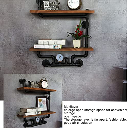 Omabeta Floating Shelves, Malleable Cast Iron 2 Tiers Pipe Shelves Industrial Style Good Bearing Capacity for Kitchen