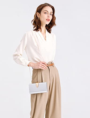 Beaguful Women's Fashion Evening Bags with Golden Leaves Crossbody Shoulder Handbag Chain Removable Silver