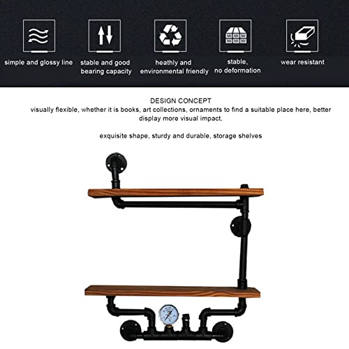 Omabeta Floating Shelves, Malleable Cast Iron 2 Tiers Pipe Shelves Industrial Style Good Bearing Capacity for Kitchen