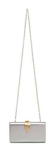 Beaguful Women's Fashion Evening Bags with Golden Leaves Crossbody Shoulder Handbag Chain Removable Silver