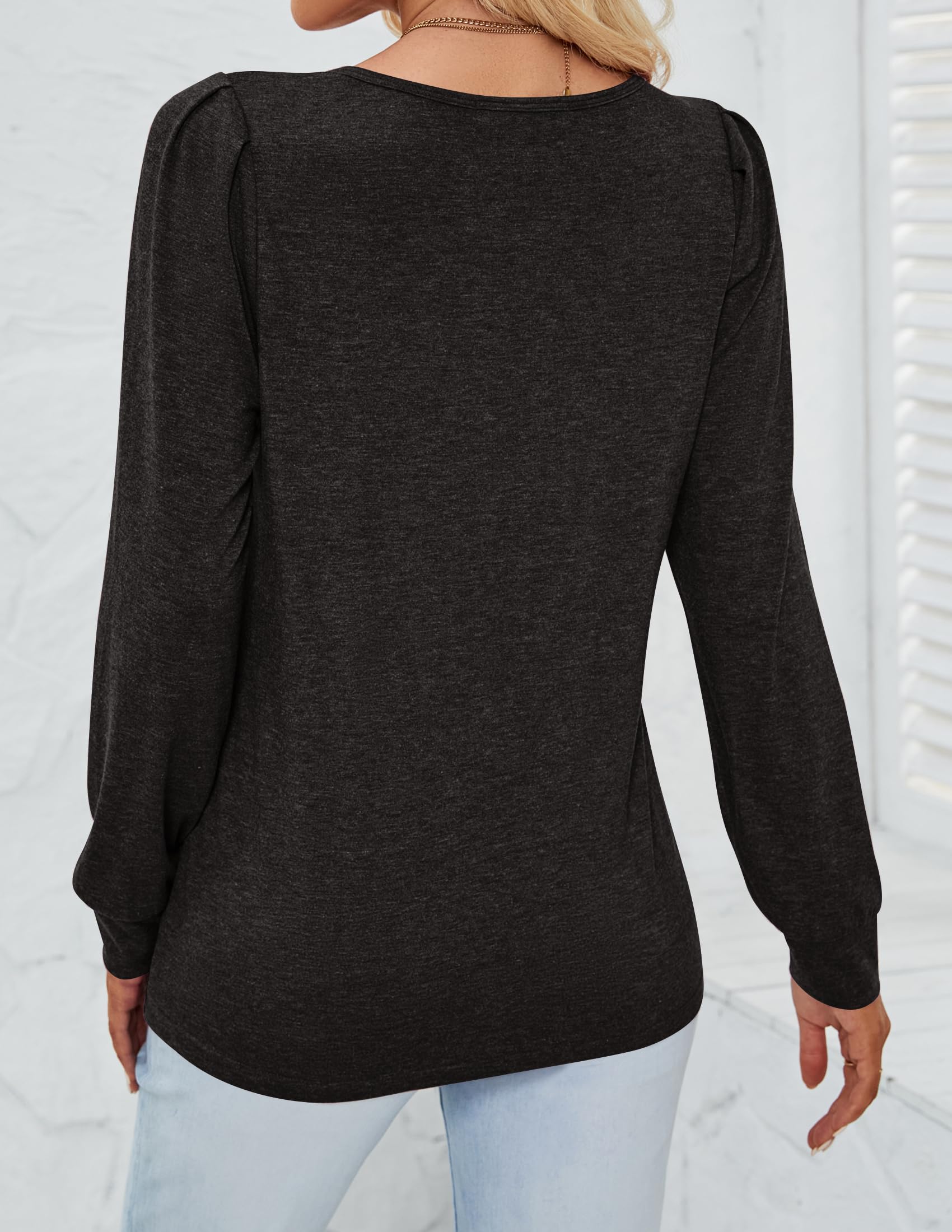 ZESICA Women's 2024 Casual Long Sleeve T Shirts Lace V Neck Trendy Basic Tops Summer Fall Tee Blouse,Black,Medium