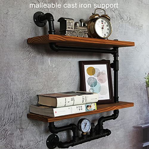Omabeta Floating Shelves, Malleable Cast Iron 2 Tiers Pipe Shelves Industrial Style Good Bearing Capacity for Kitchen