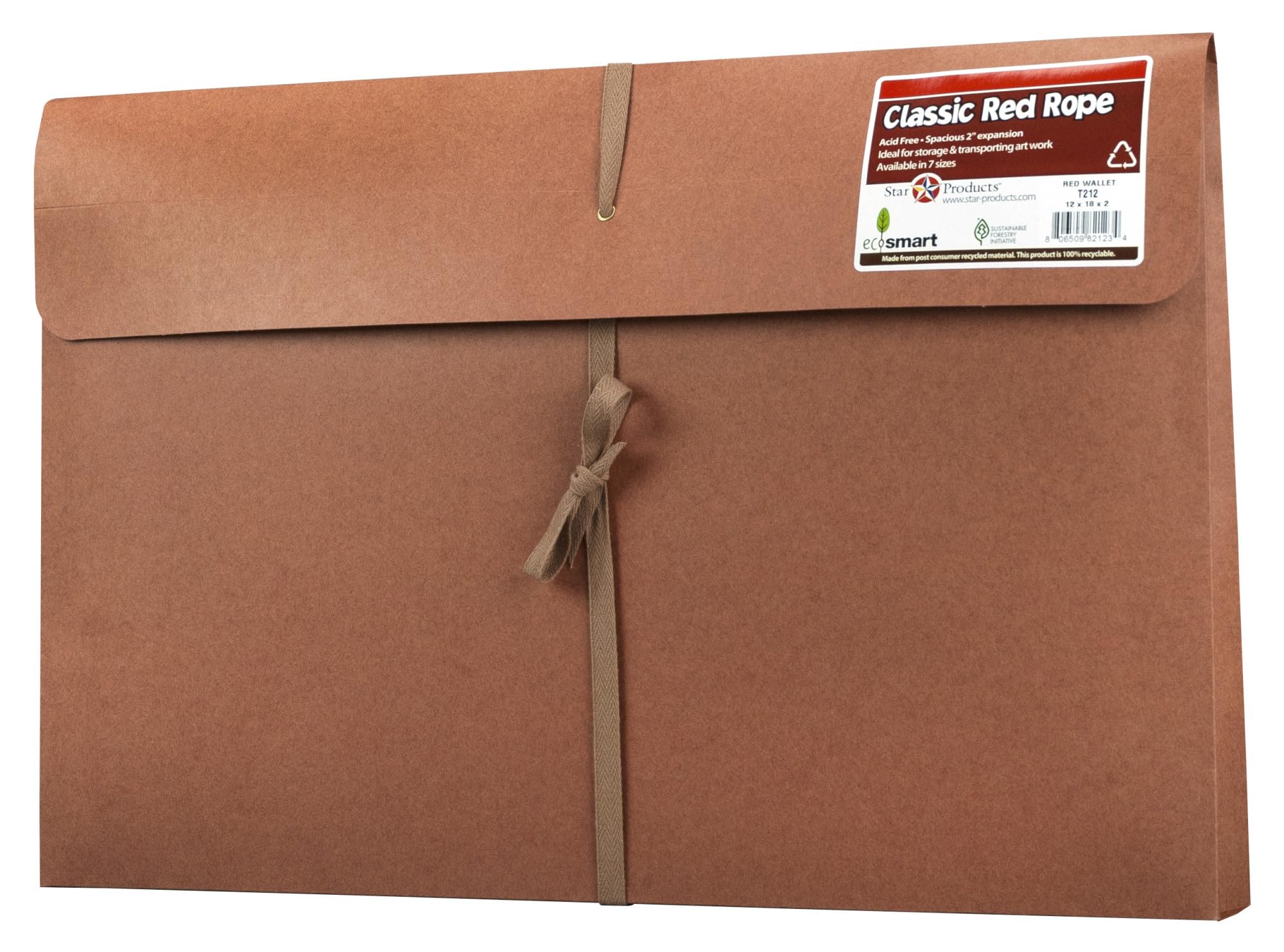 Star Products T212 12 x 18, Classic Red Rope, Paper Artist Portfolio with Tie Tape Closure, Poster, Art Storage, 12" x 18"