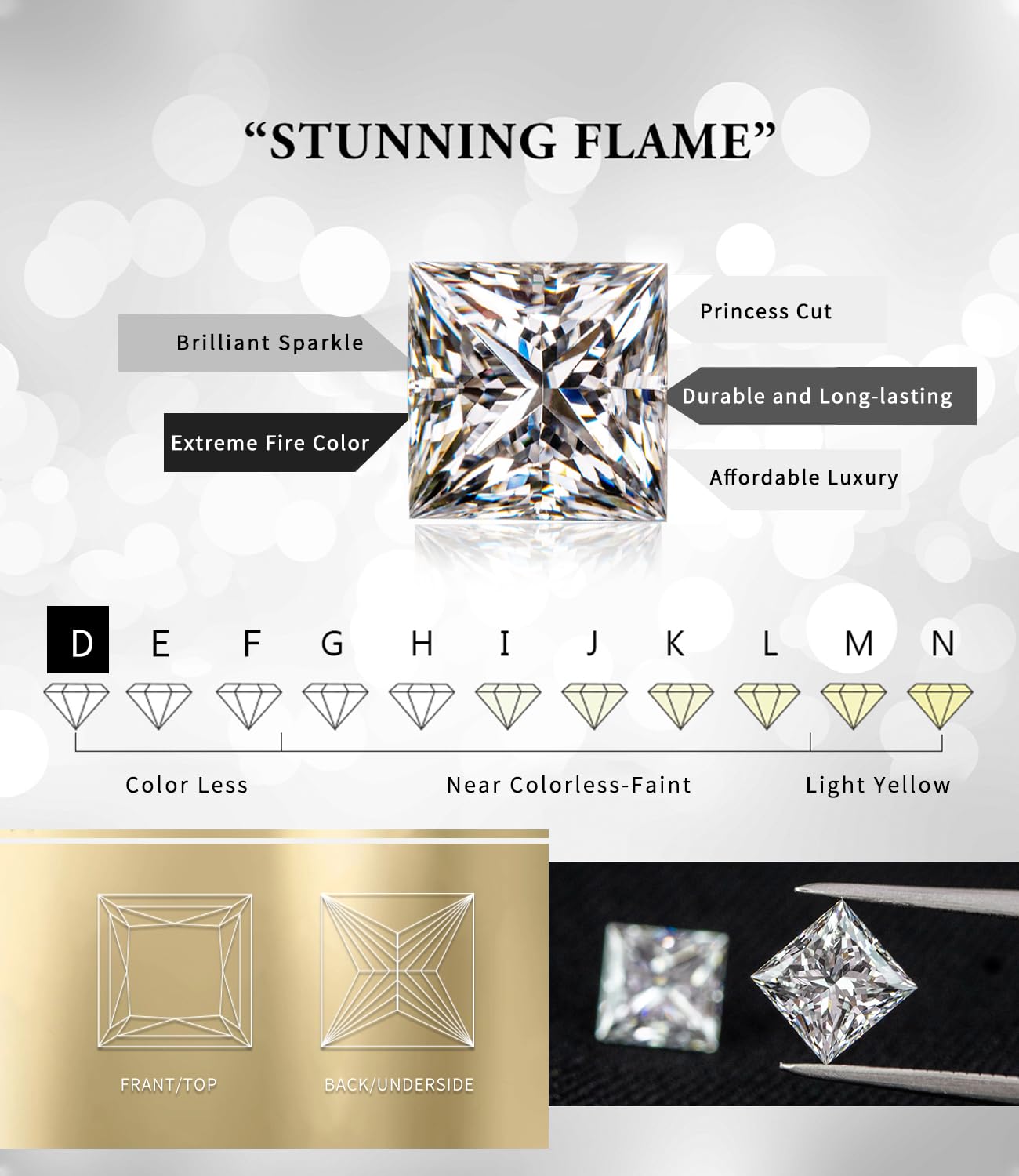 "STUNNING FLAME “18K Gold Plated Sterling Silver Princess Cut Cubic Zirconia Stud Earrings for men women(w-6)