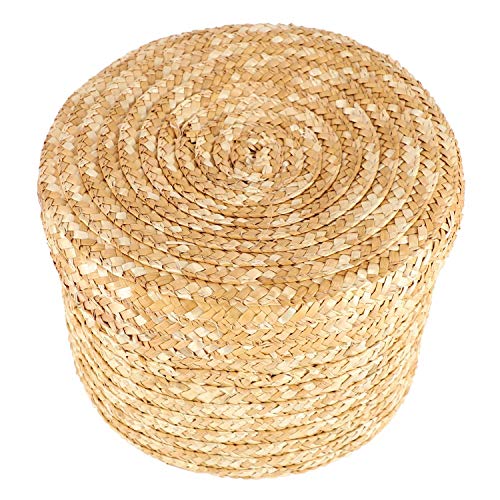 Lanyazet 3 Pcs/Set Handmade Straw Woven Storage Basket With Lid Organizer Storage Box Laundry Baskets Rattan Storage