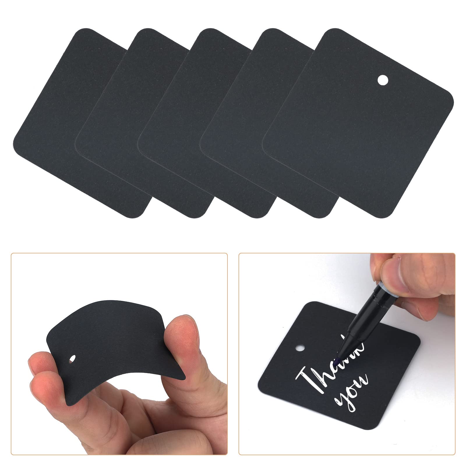 100 PCS Kraft Paper Gift Tags with 100 Feet Jute Twine 2.7ββx 1.5ββ Vintage Wedding Name Tags Price Hang Tags (Black)