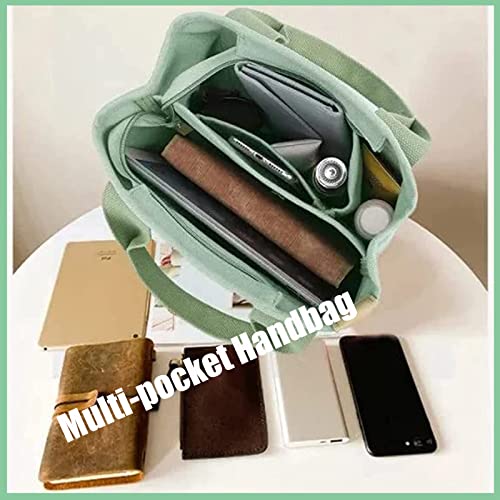 Misawa Shinichiro Bag, Calendarm Japanese Handmade Large Capacity Multi-Pocket Handbag, Canvas Tote Bags, Bento Pack (Khaki)