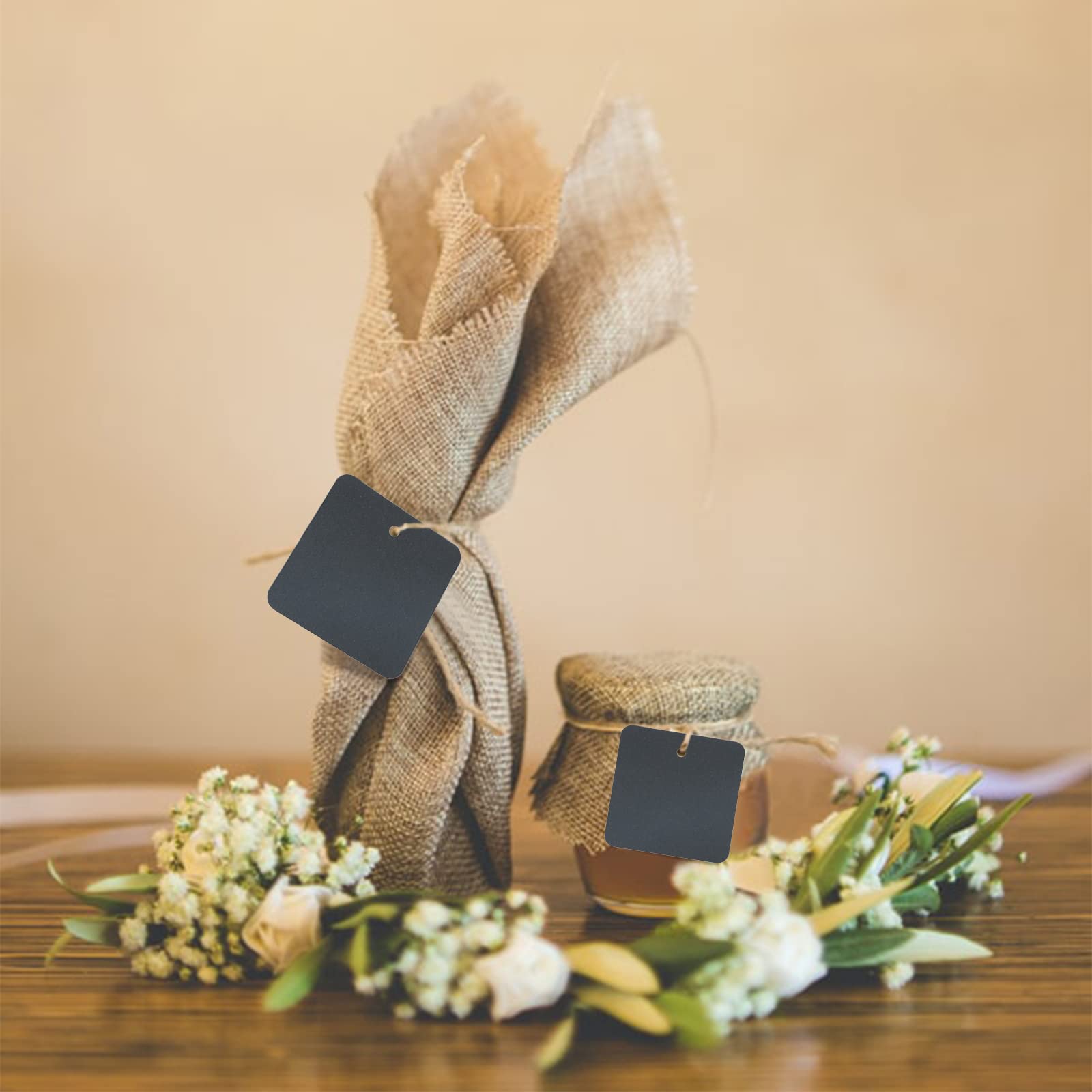 100 PCS Kraft Paper Gift Tags with 100 Feet Jute Twine 2.7ββx 1.5ββ Vintage Wedding Name Tags Price Hang Tags (Black)