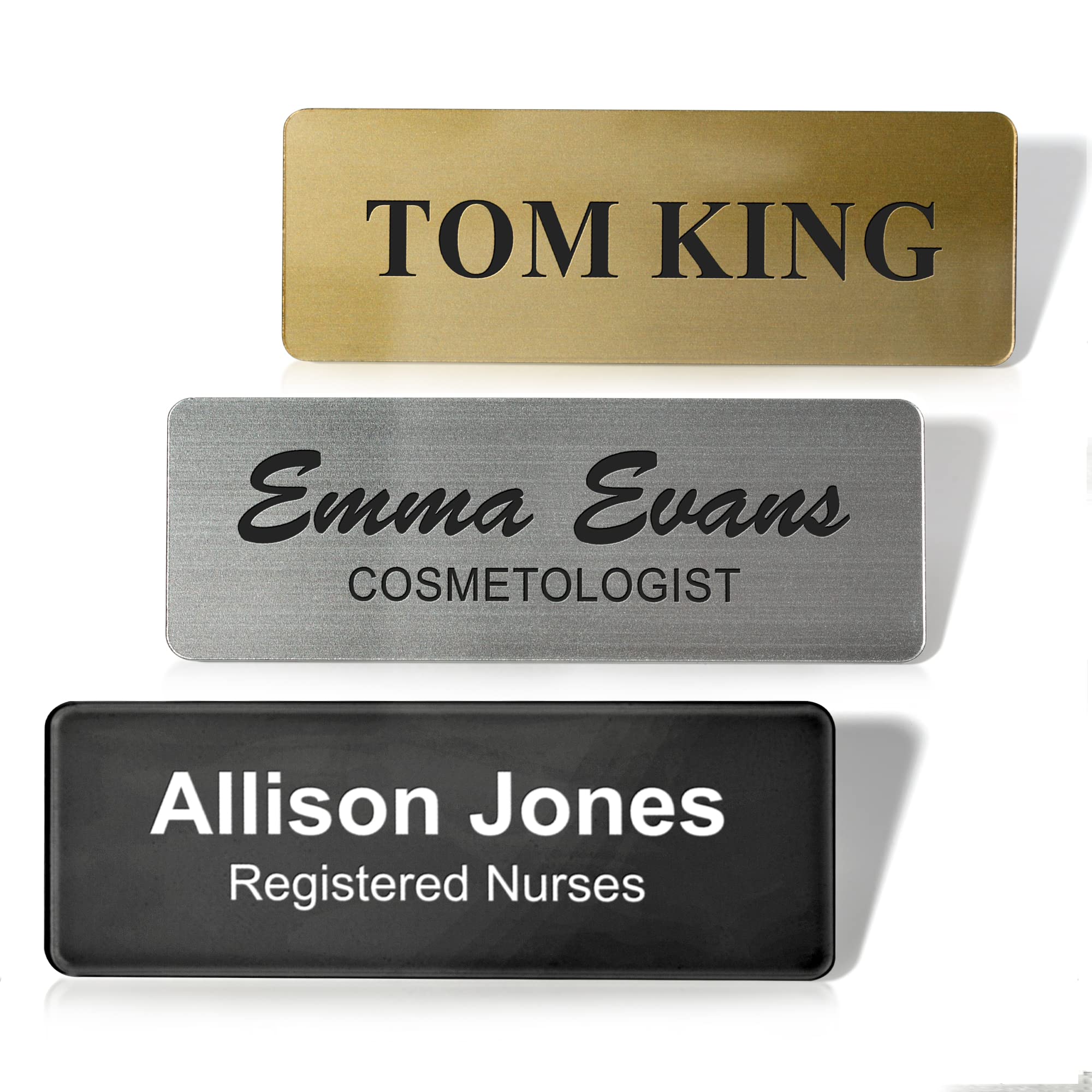 Custom Personalized Engraved Name Tag/Badge for Business, with Magnet or Pin, Sizes 1"x3" or 1.5"x3" (1"x3")