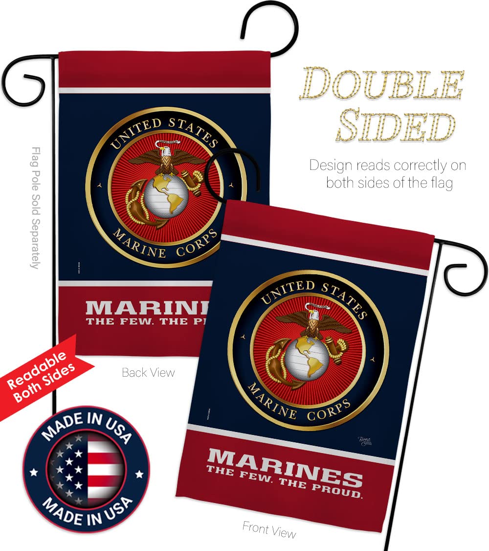 Breeze Decor Proud Marine Corps Garden Flag Set Mailbox Hanger Armed Forces USMC Semper Fi United State American Military Veteran Retire Official House Banner Small Yard Gift Double-Sided, Made In USA