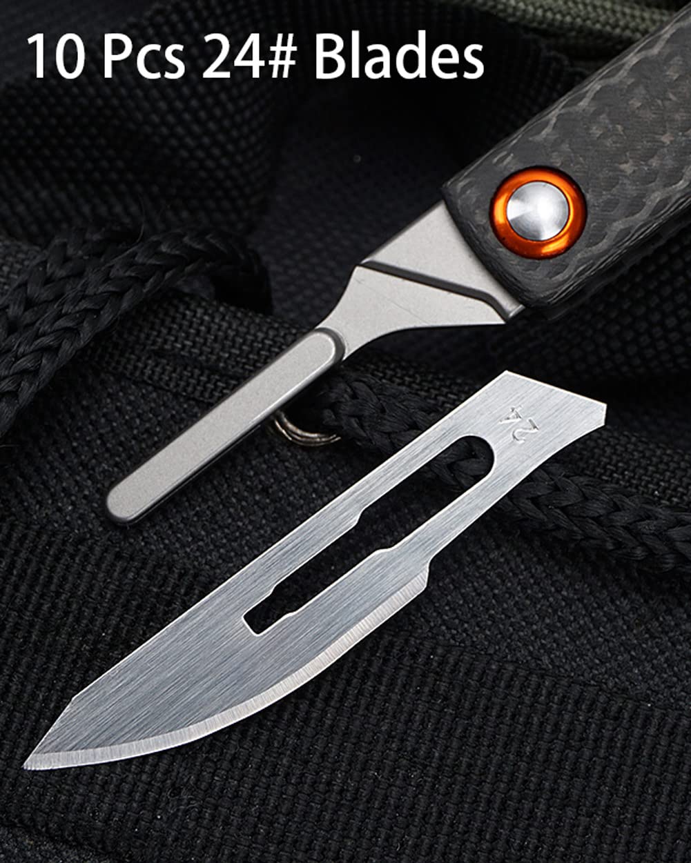 ainhue A32-CF Compact Slip Joint Scalpel Folding Pocket Knife, 10pcs #24 Replaceable Blade, 3.2 inches Contoured Carbon Fiber Handle with Lanyard, Utility EDC Keychain Box Opening Knives