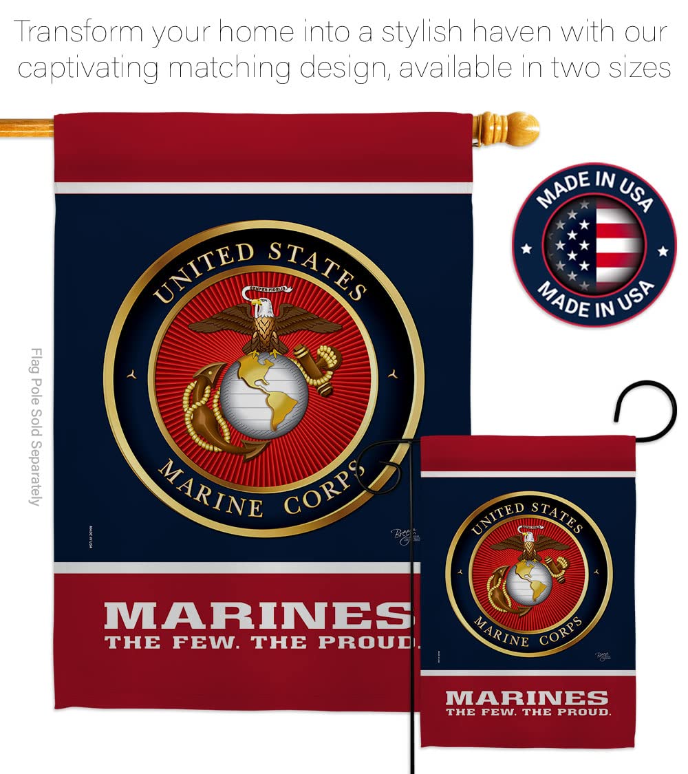 Breeze Decor Proud Marine Corps Garden Flag Set Mailbox Hanger Armed Forces USMC Semper Fi United State American Military Veteran Retire Official House Banner Small Yard Gift Double-Sided, Made In USA