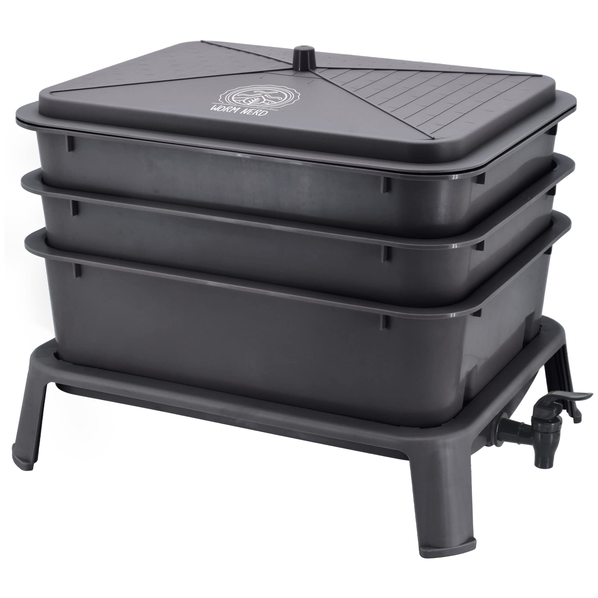 Worm Nerd WN40 4-Tray Worm Composting Bin Kit with Coco Coir Brick for Recycling Food Waste, Worm Castings, Worm Tea, Vermiculture and Vermicomposting