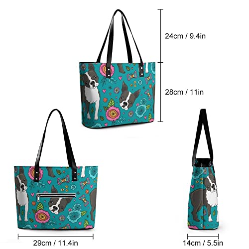 Womens Handbag Boston Terrier Dog Leather Tote Bag Top Handle Satchel Bags For Lady