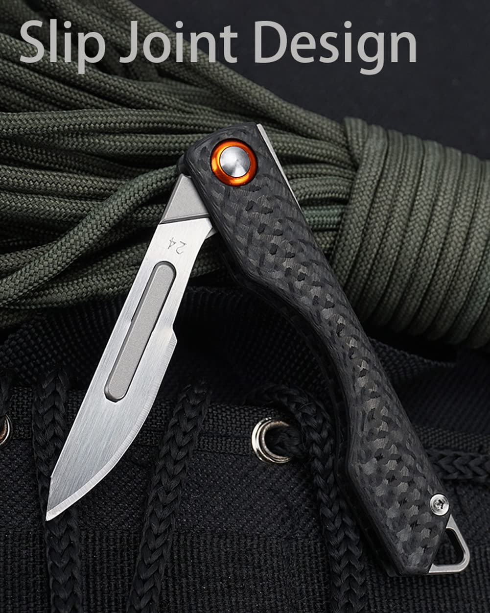 ainhue A32-CF Compact Slip Joint Scalpel Folding Pocket Knife, 10pcs #24 Replaceable Blade, 3.2 inches Contoured Carbon Fiber Handle with Lanyard, Utility EDC Keychain Box Opening Knives